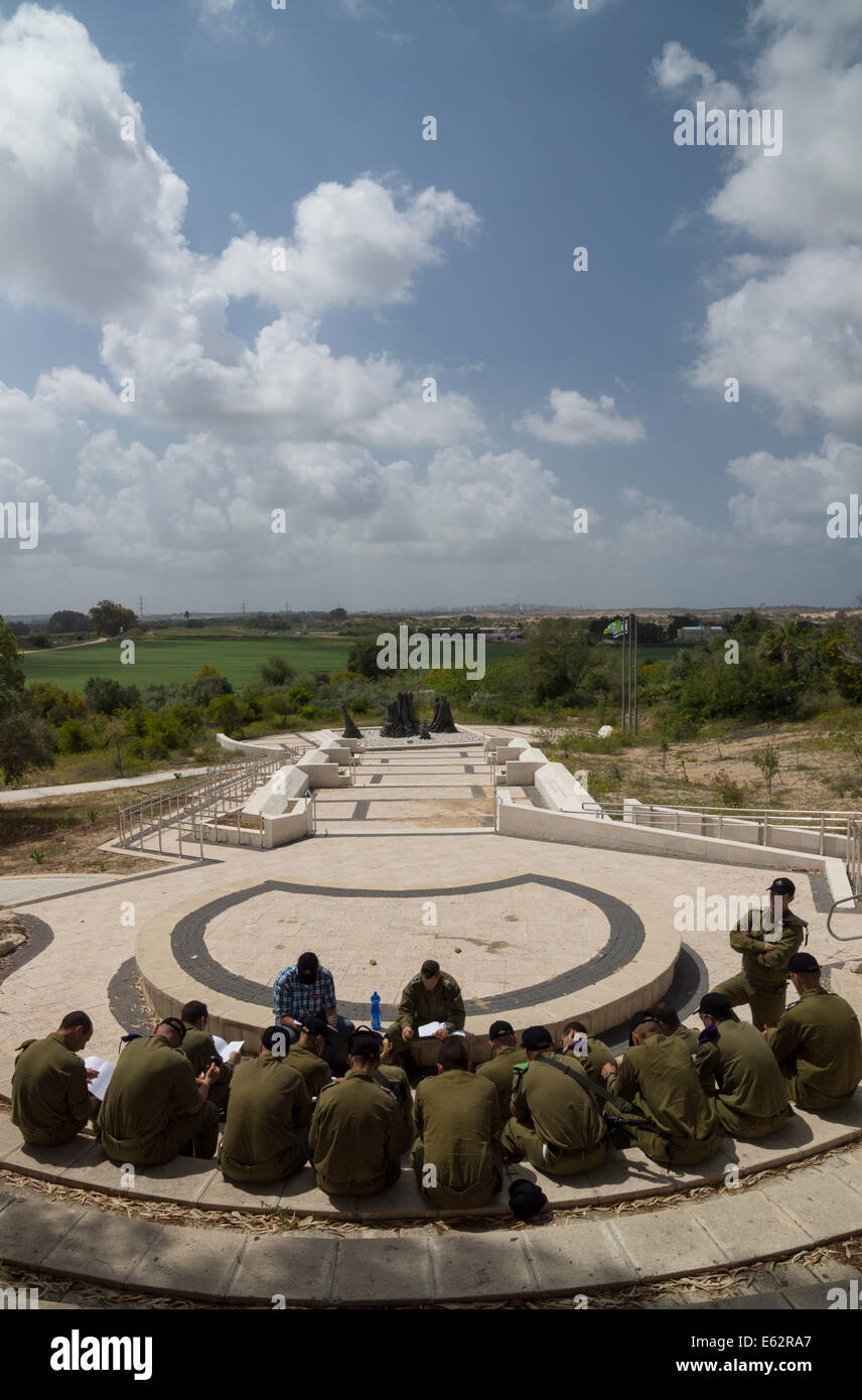 Nitzanim, Israel. A Group of soldiers at the memorial for the 1948 ...