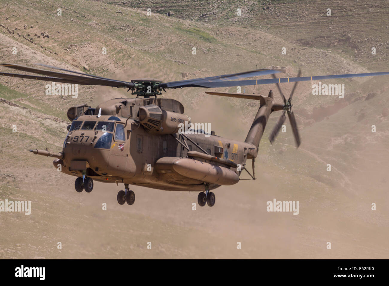 A Israeli Ch-53 military cargo helicopter prepares to lan during an ...