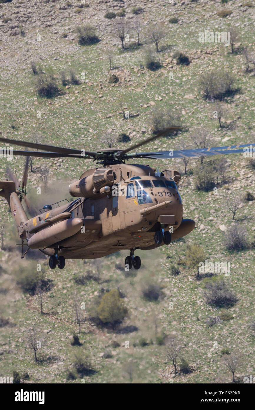 A Israeli Ch-53 military cargo helicopter taking off Near Mt. Hermon at ...
