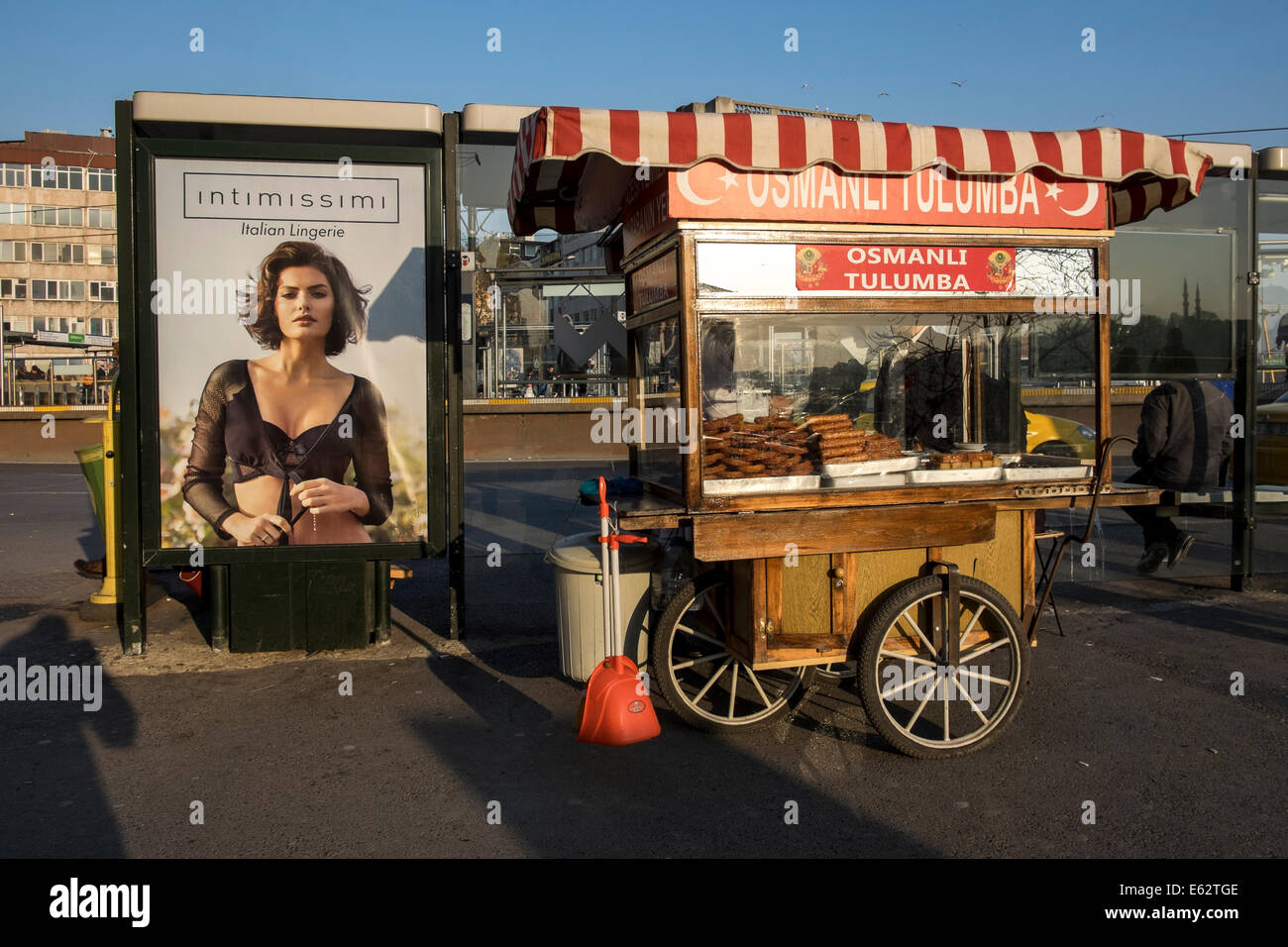 Street vendor sells traditional Turkish sweets at Karakoy in Istanbul ...
