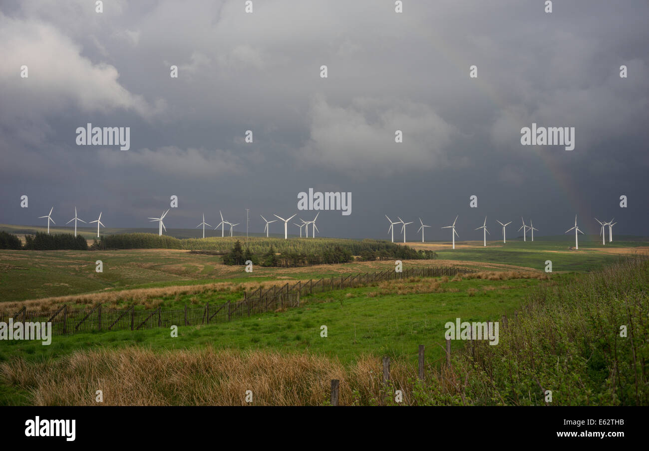 Dun Law wind farm on Soutra Hill south of Edinburgh, Scotland, with ...