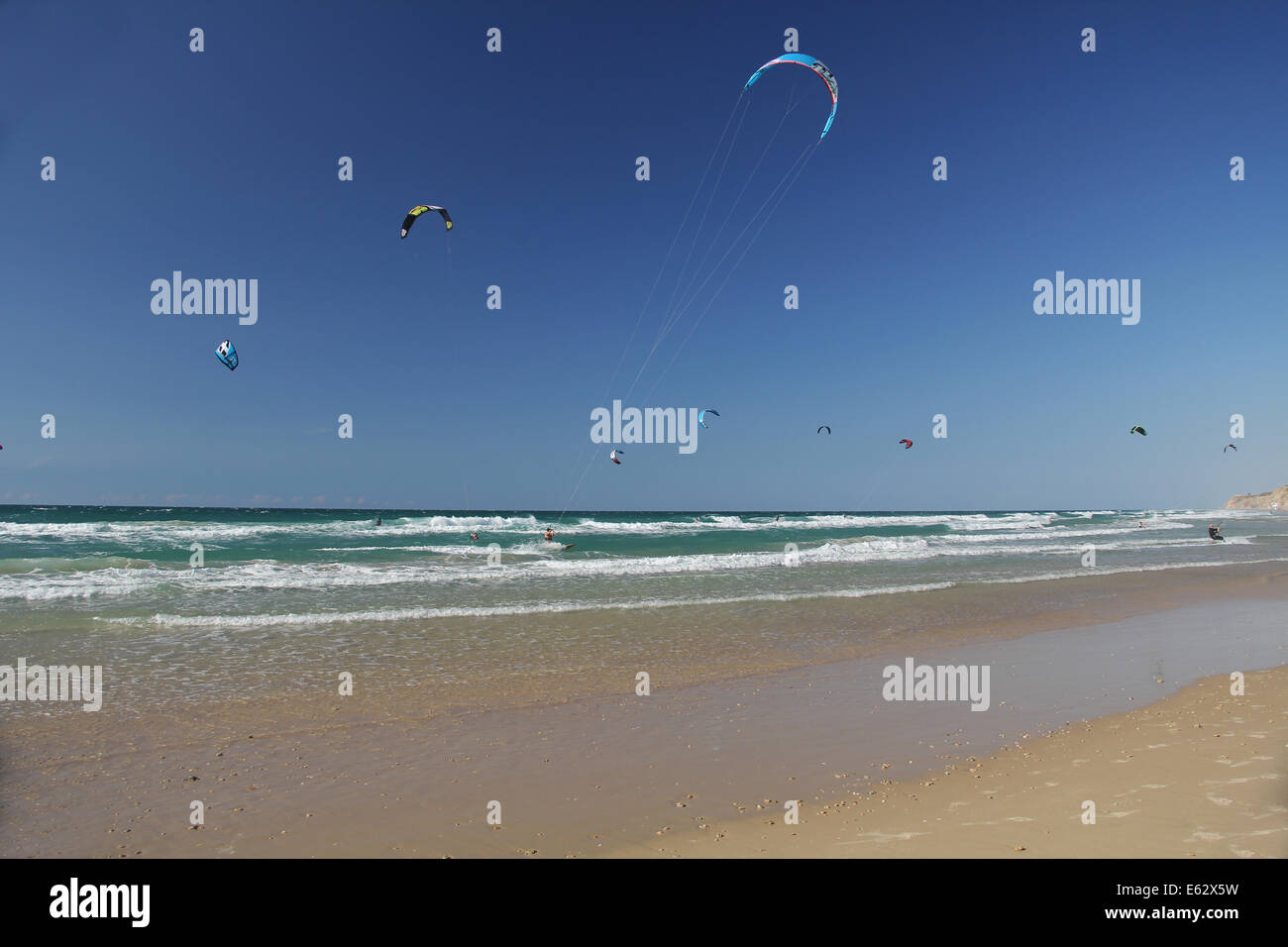 Kite Surfing on the Mediterranean Sea in Israel Stock Photo - Alamy