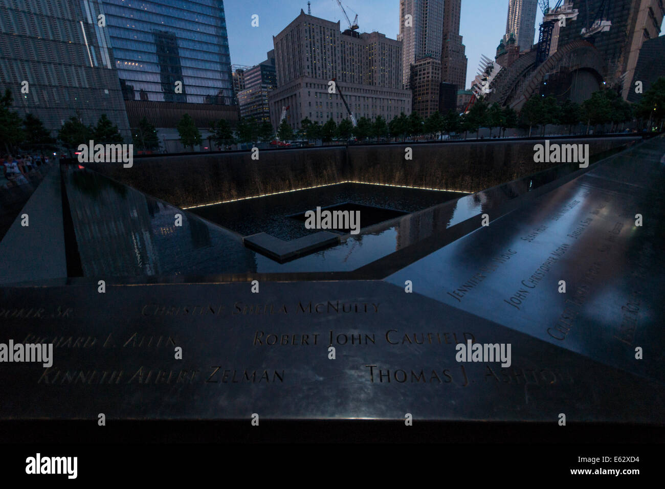 Manhattan, New York. the 9/11 memorial fountain at 'ground zero' at ...