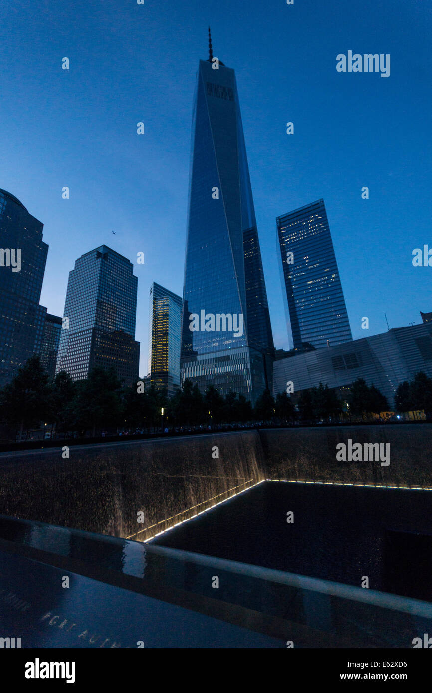 Manhattan, New York. the 9/11 memorial fountain at 'ground zero' at ...