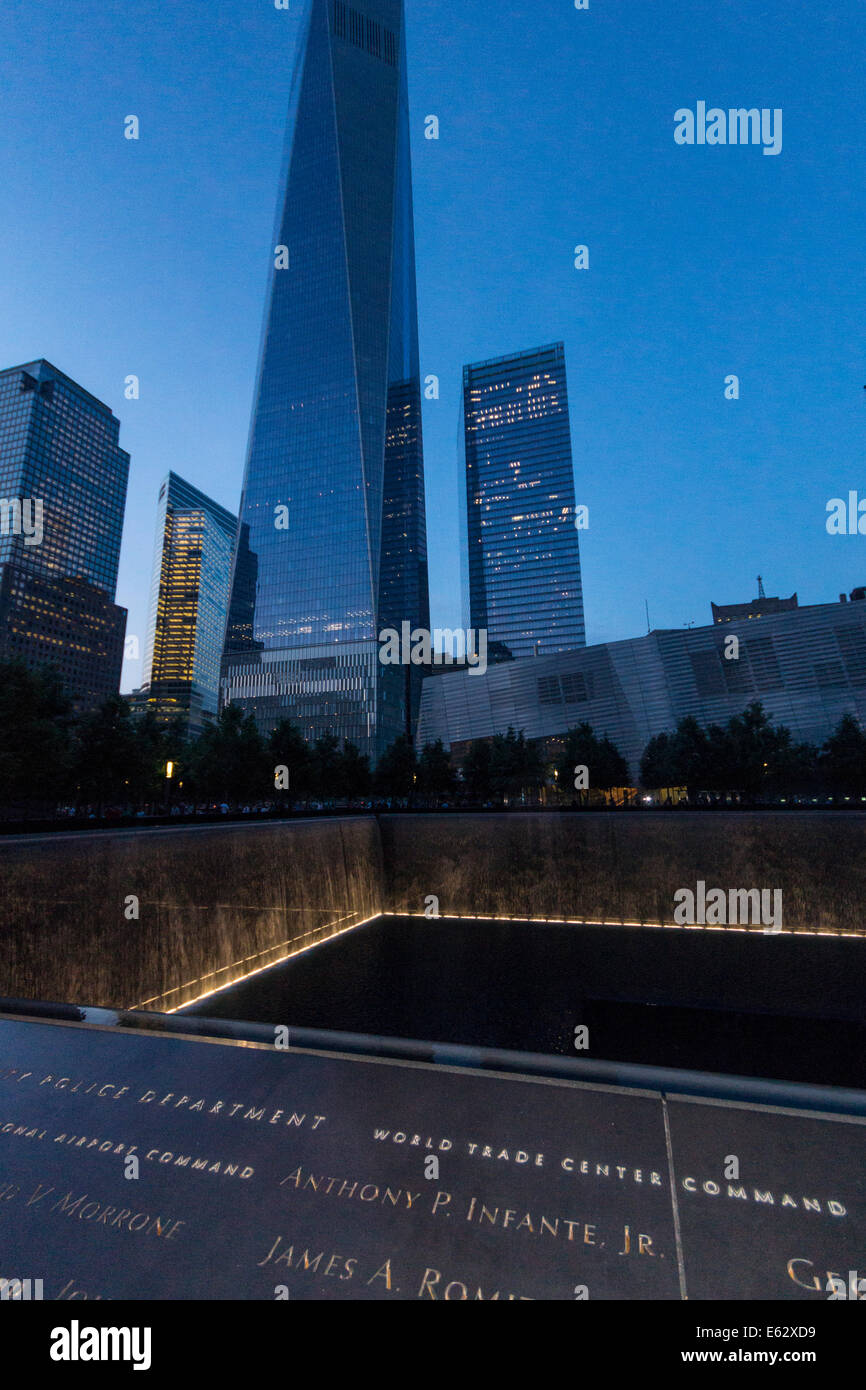 Manhattan, New York. the 9/11 memorial fountain at 'ground zero' at ...