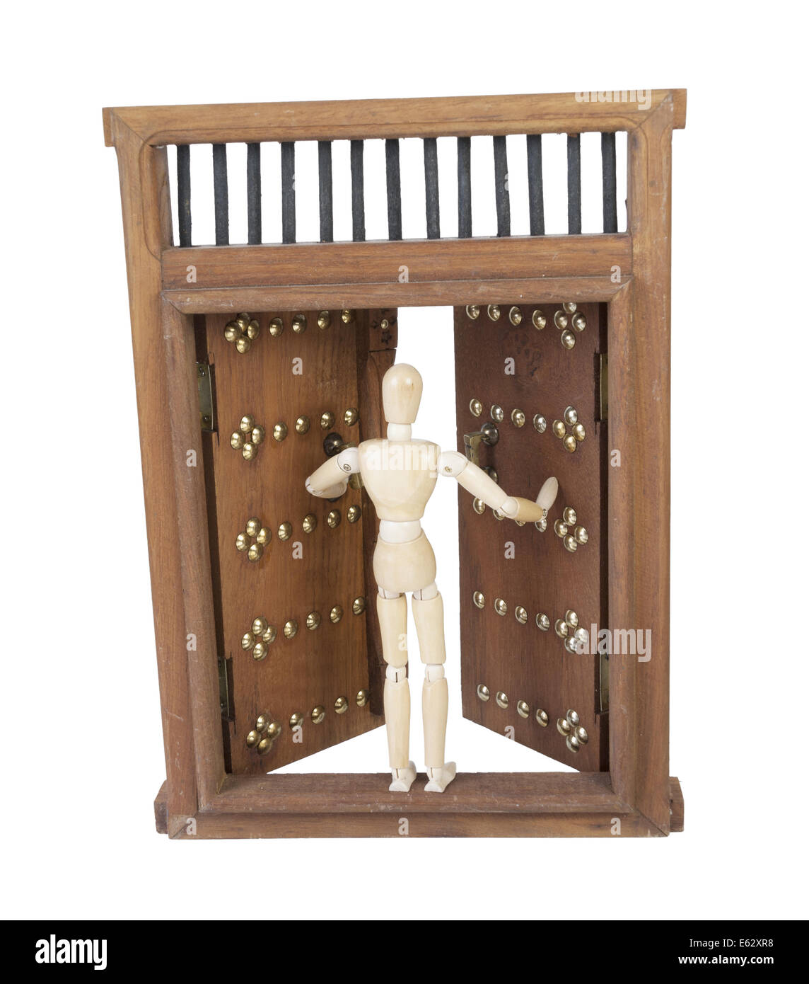 Opening Wooden castle exterior door with wooden bar lock - path ...