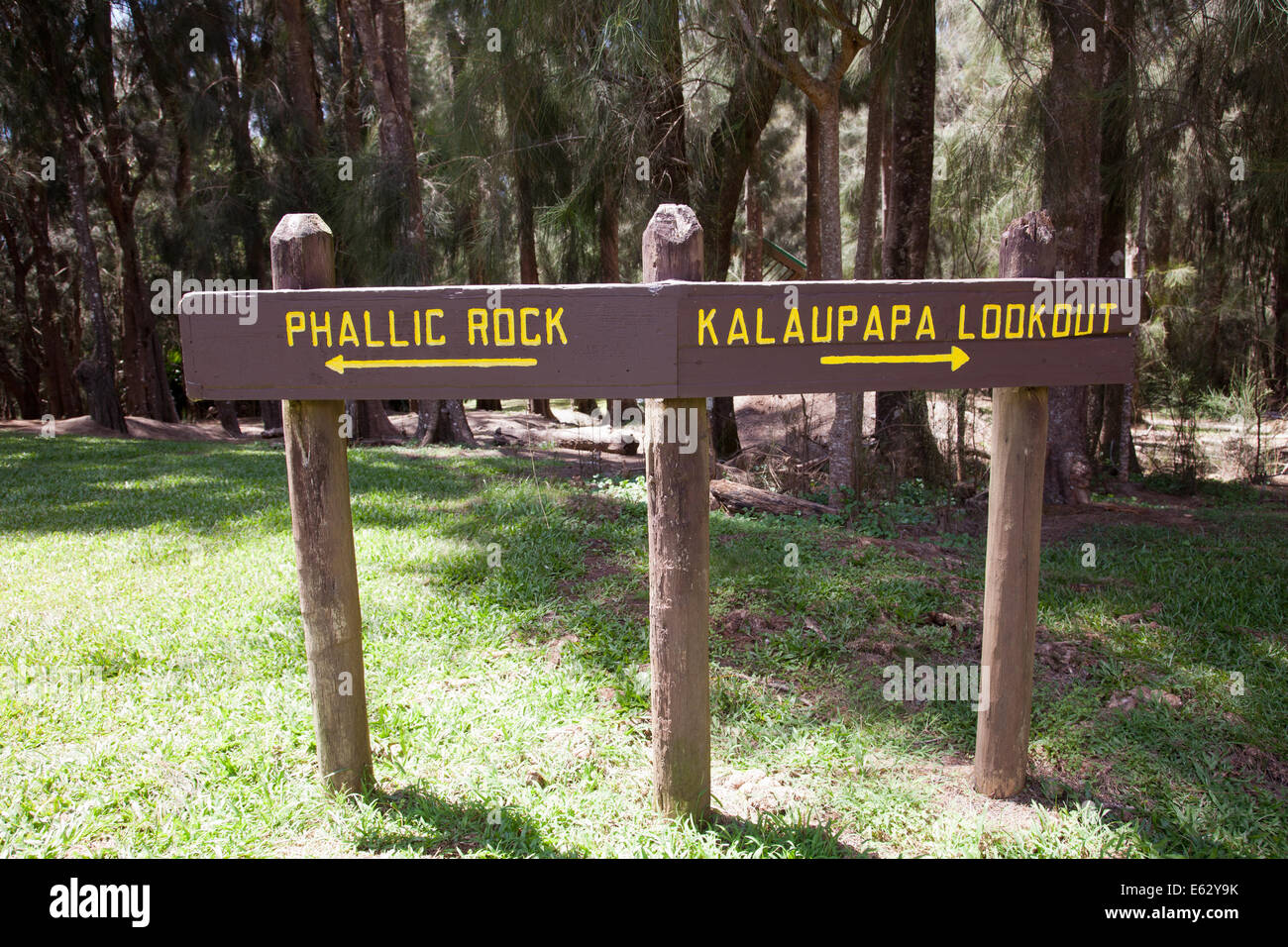 Sign for phallic rock and Kalaupapa Lookout on Molokai Hawaii Stock ...