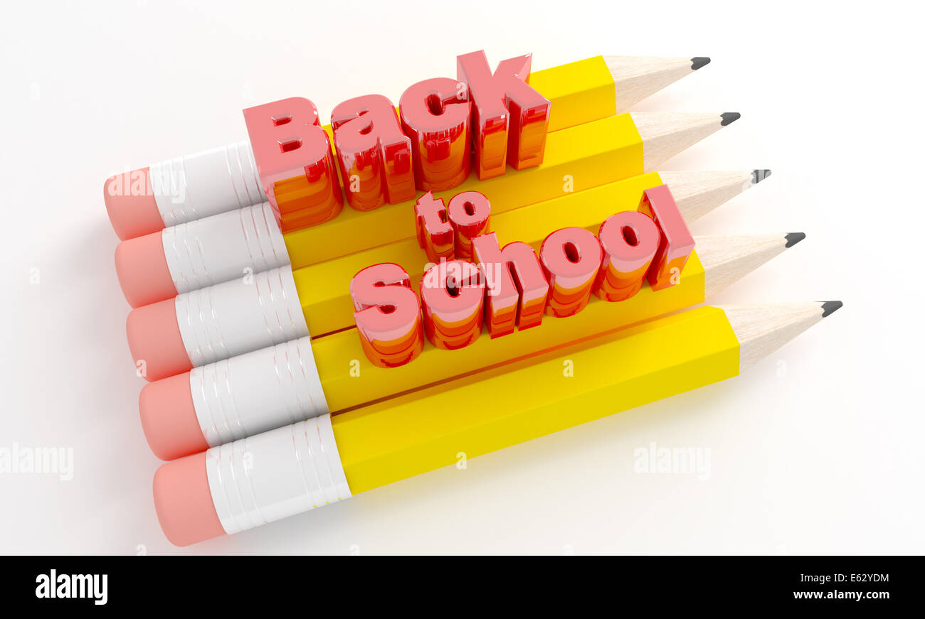 3D render of Pencils with text Back to school Stock Photo - Alamy