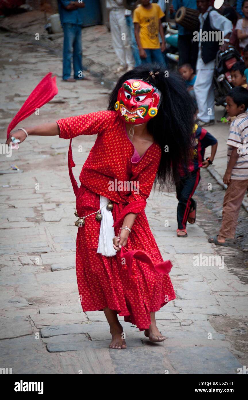 Lalitpur, Nepal. 12th Aug, 2014. A Newari in traditional costume ...