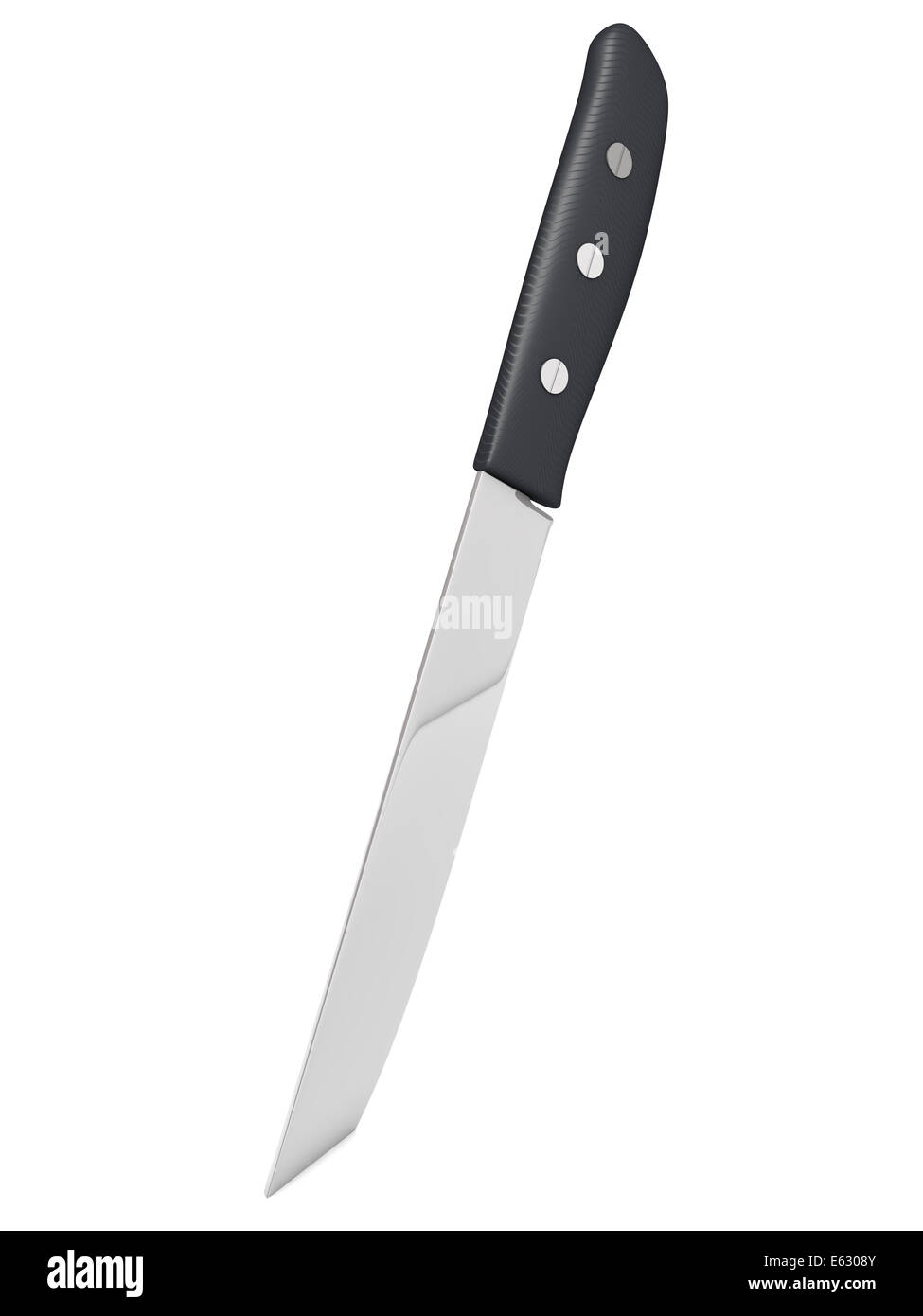 A simple Knife sticking into the background isolated on a white ...