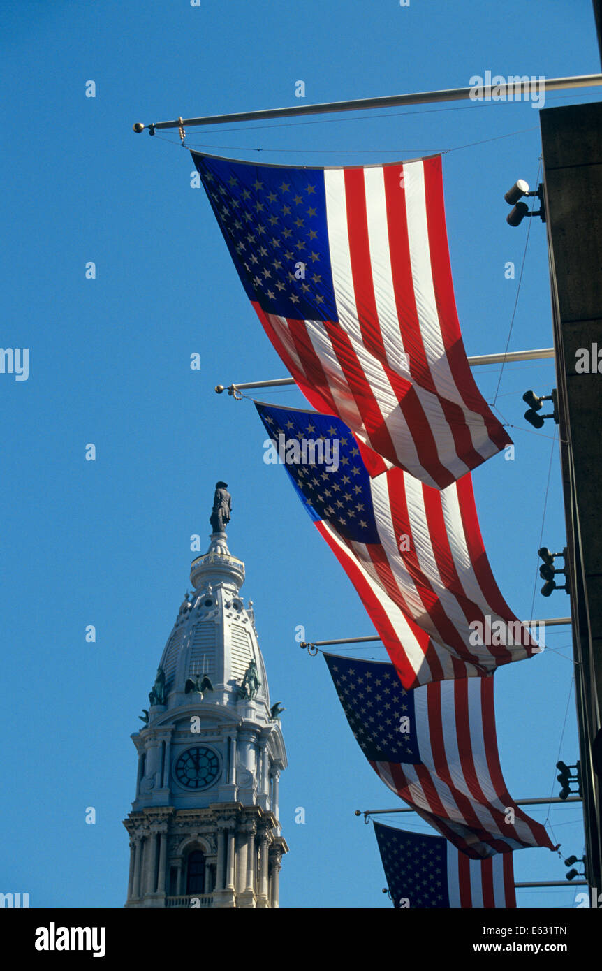 AMERICAN FLAGS FLYING NEAR CITY HALL IN THE CENTER CITY AREA ...