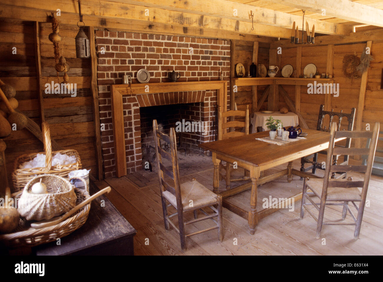 INSIDE OF HOUSE IN HISTORIC COLONIAL FARM SITE YORKTOWN VA USA Stock ...