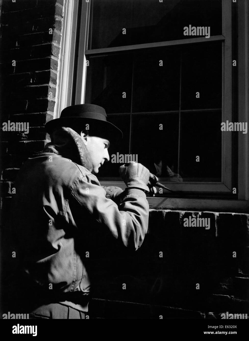 Brick window night Black and White Stock Photos & Images - Alamy