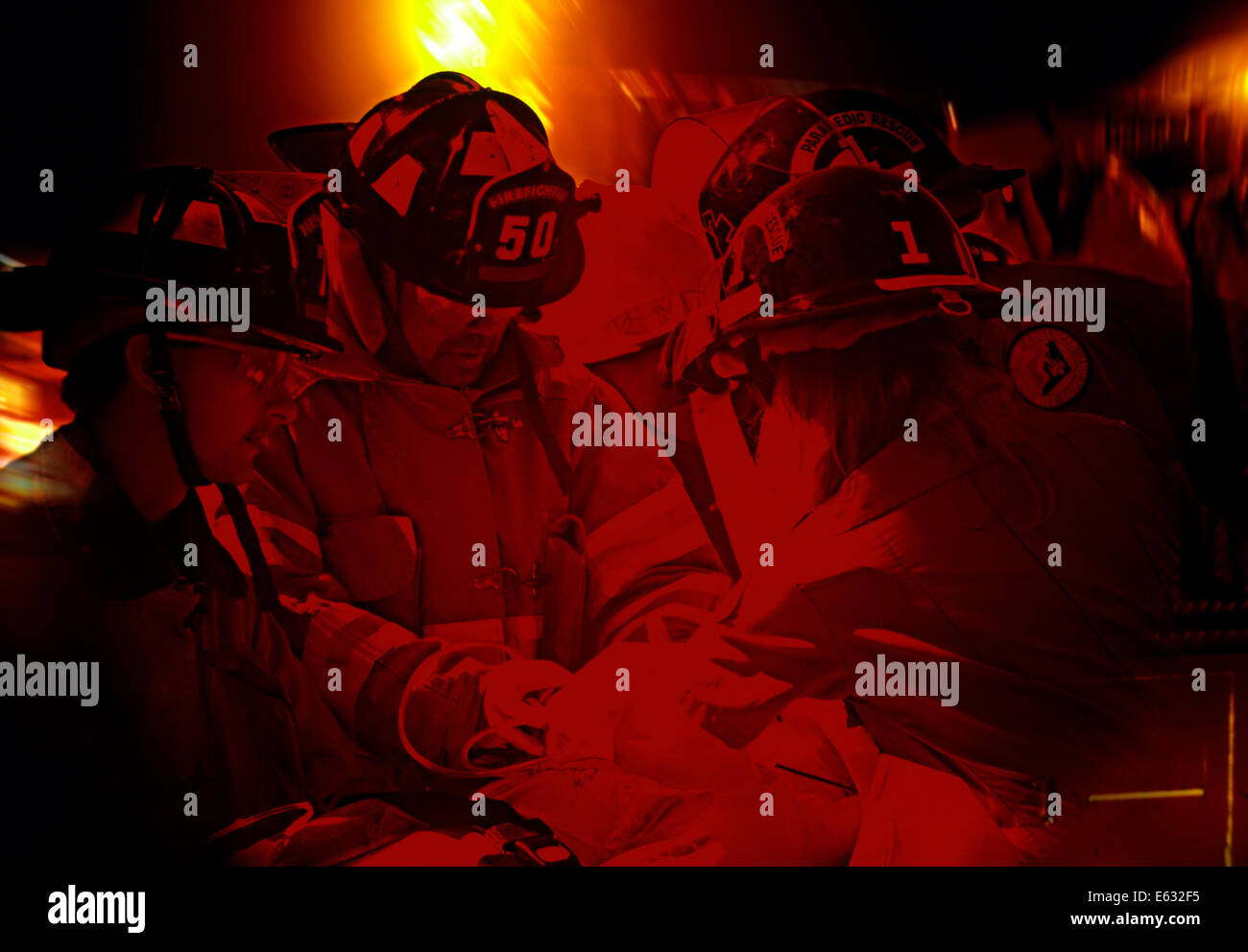 1990s FIREFIGHTERS AND EMT WORKING ON PATIENT Stock Photo - Alamy