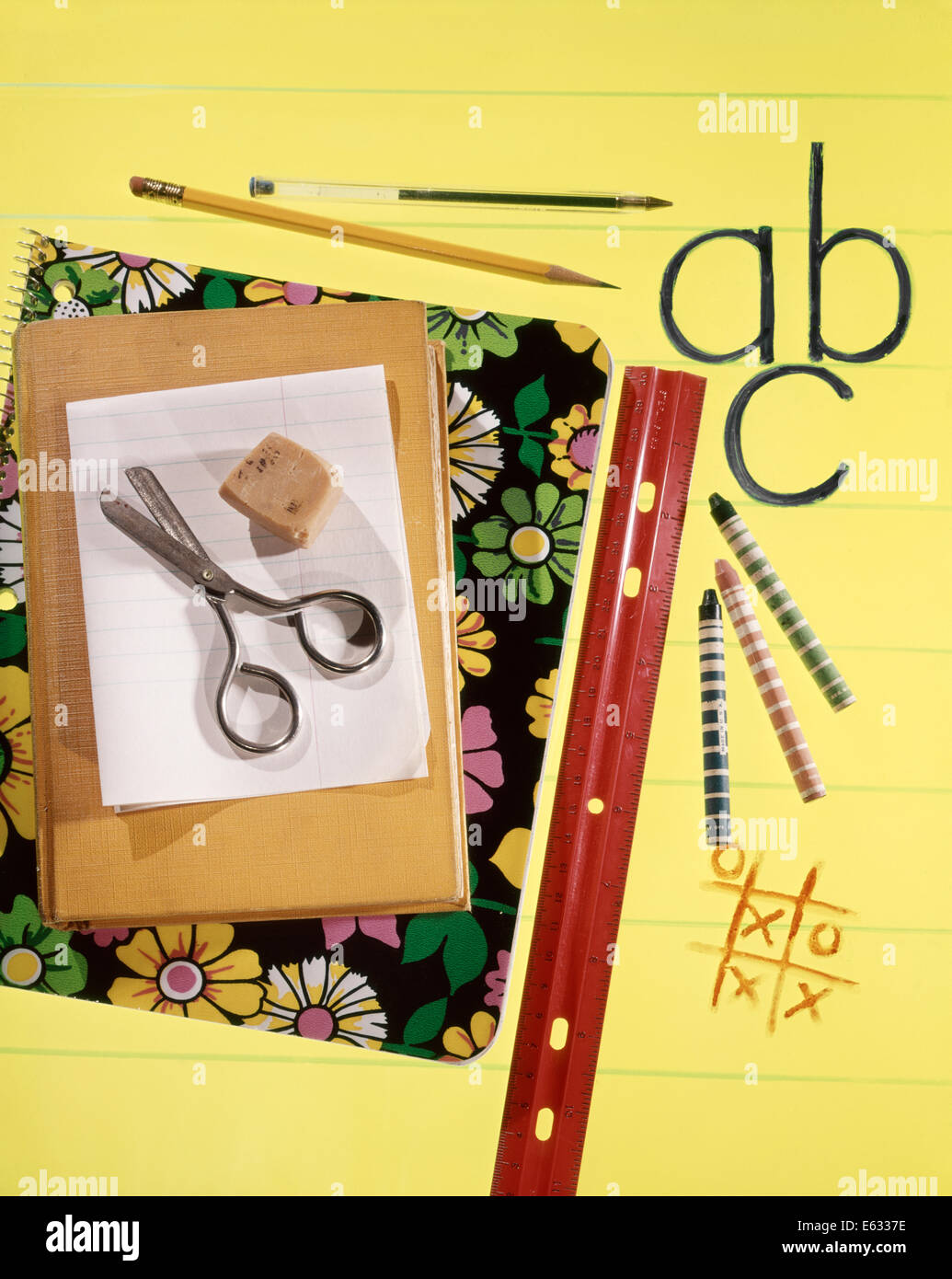 1970s SCHOOL EQUIPMENT PENS PENCILS CRAYONS SAFETY SCISSORS ERASER ...