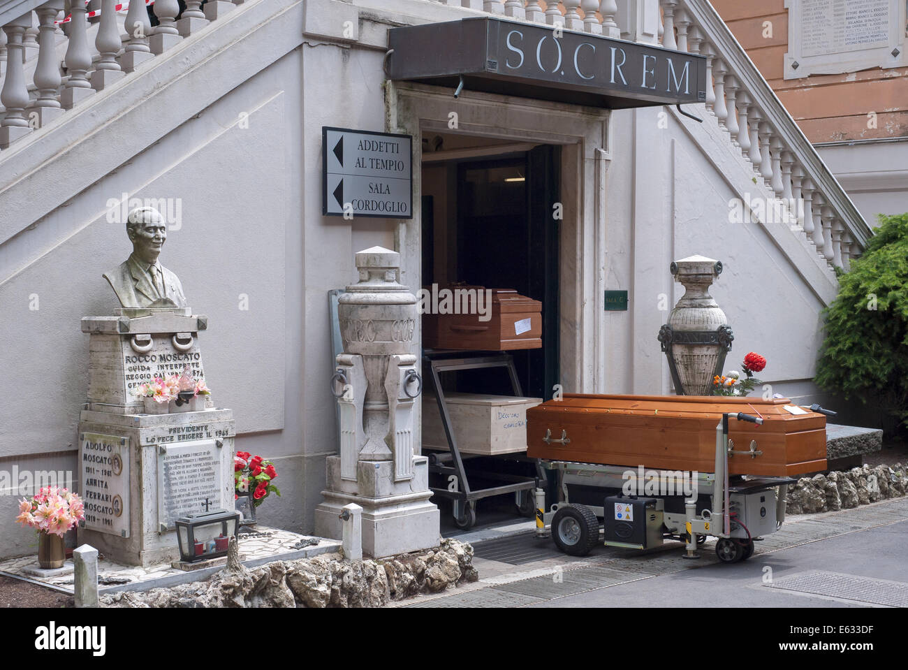 Genoa, Italy, in front of the coffins of the monumental cemetery ...