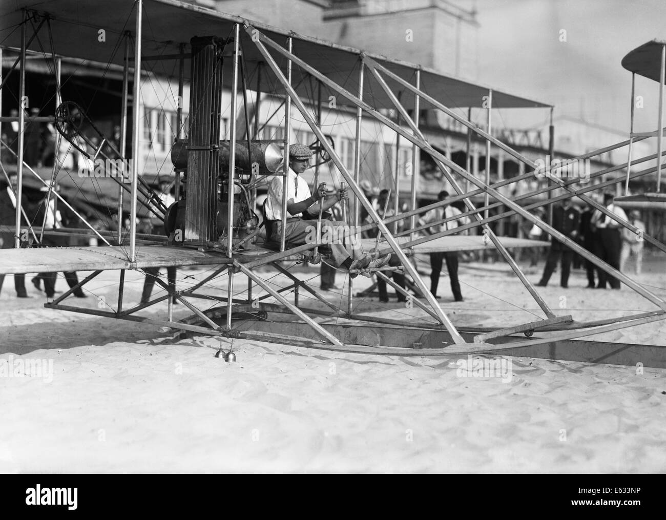 1900s PILOT WALTER BROOKINS SITTING IN WRIGHT BROTHERS AIRPLANE JULY 10 ...