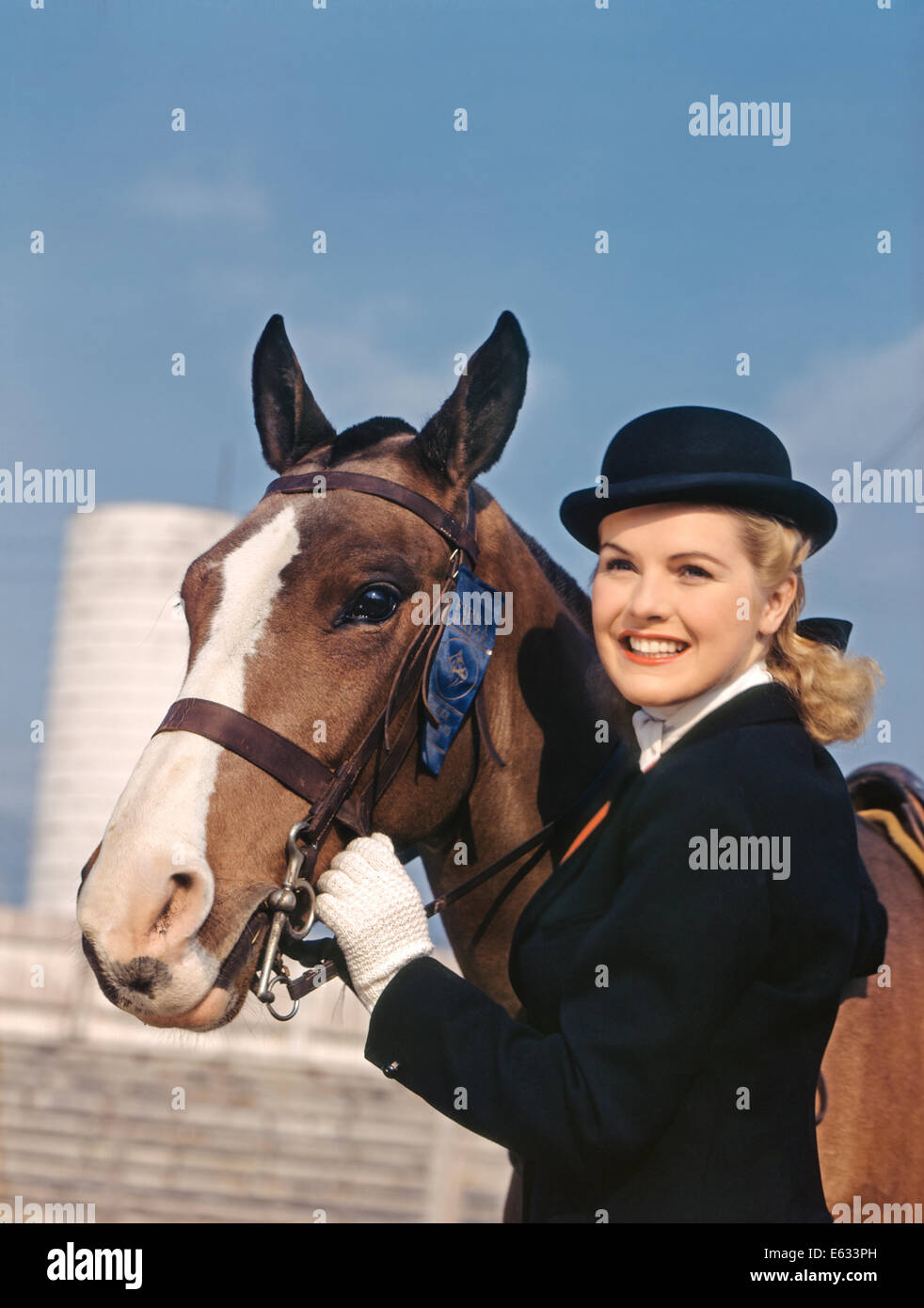 1940s 1950s SMILING WOMAN WEARING EQUESTRIAN RIDING OUTFIT WITH HORSE ...