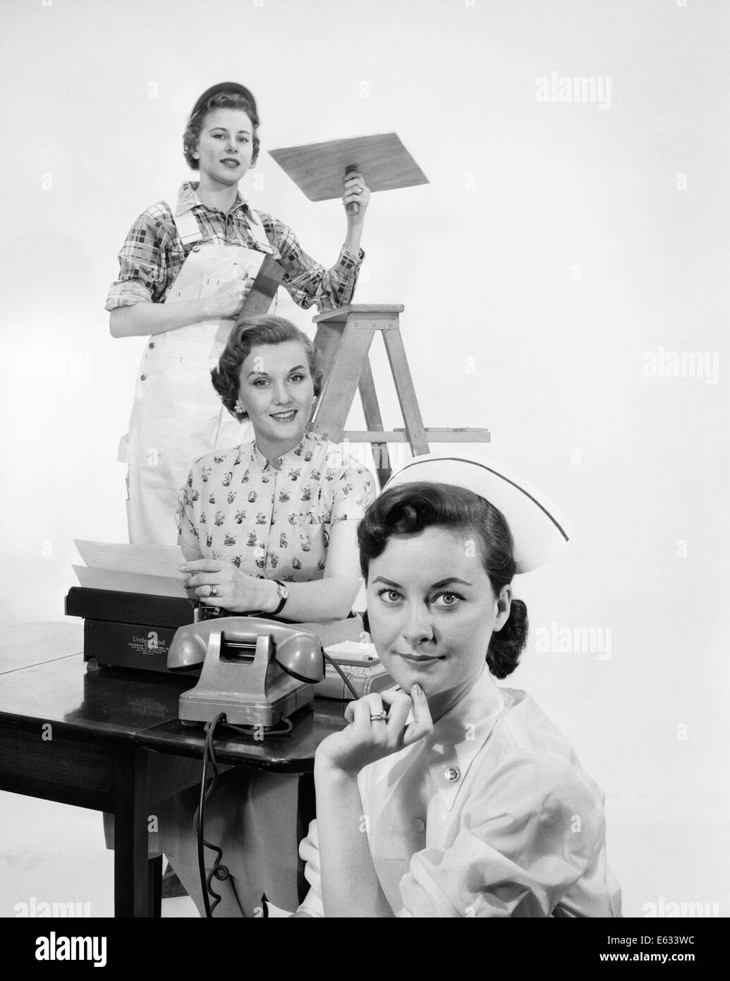 1950s THREE WOMEN ONE BEHIND THE OTHER VARIOUS PROFESSIONS CAREERS ...