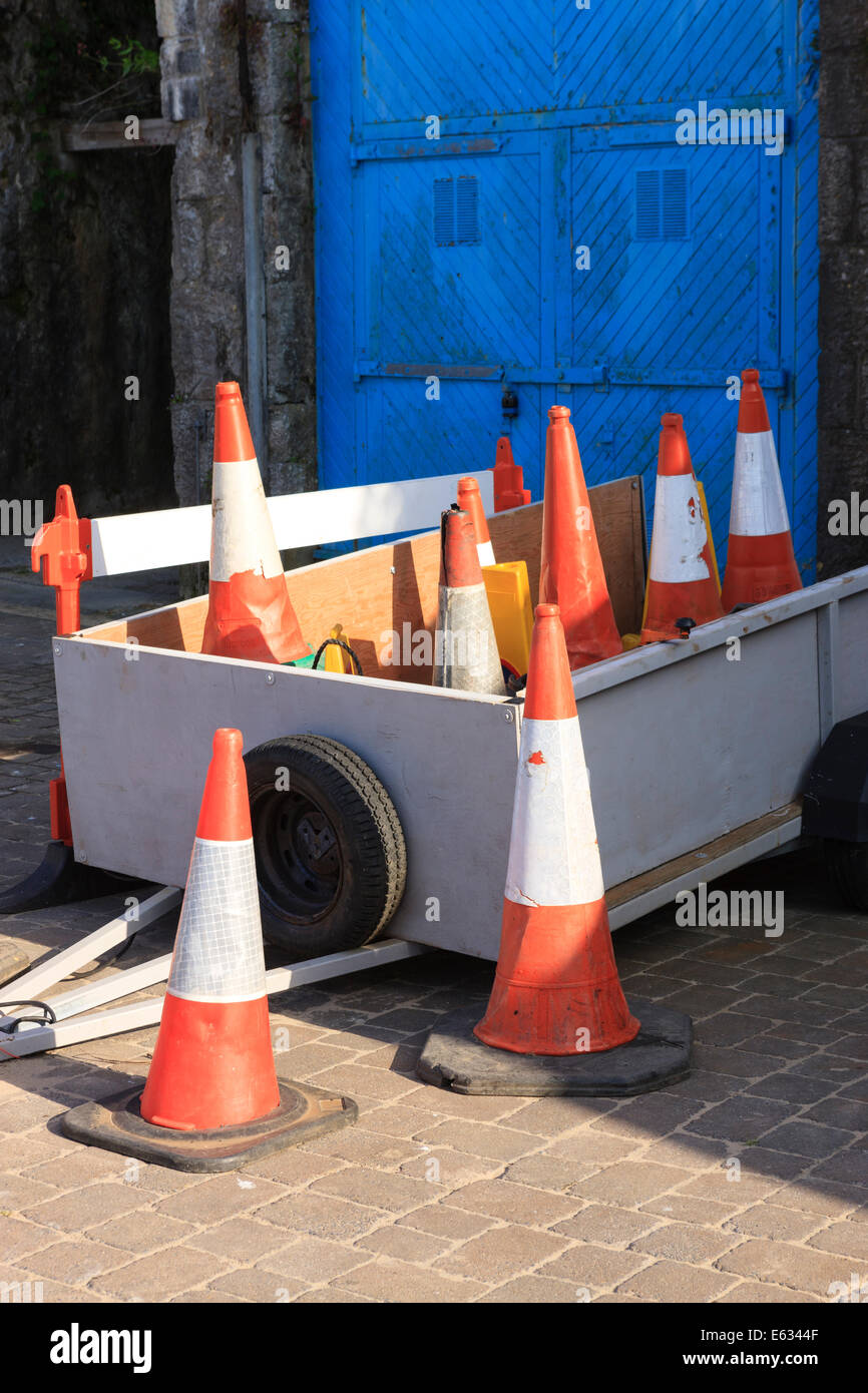 traffic cones trailer Stock Photo - Alamy