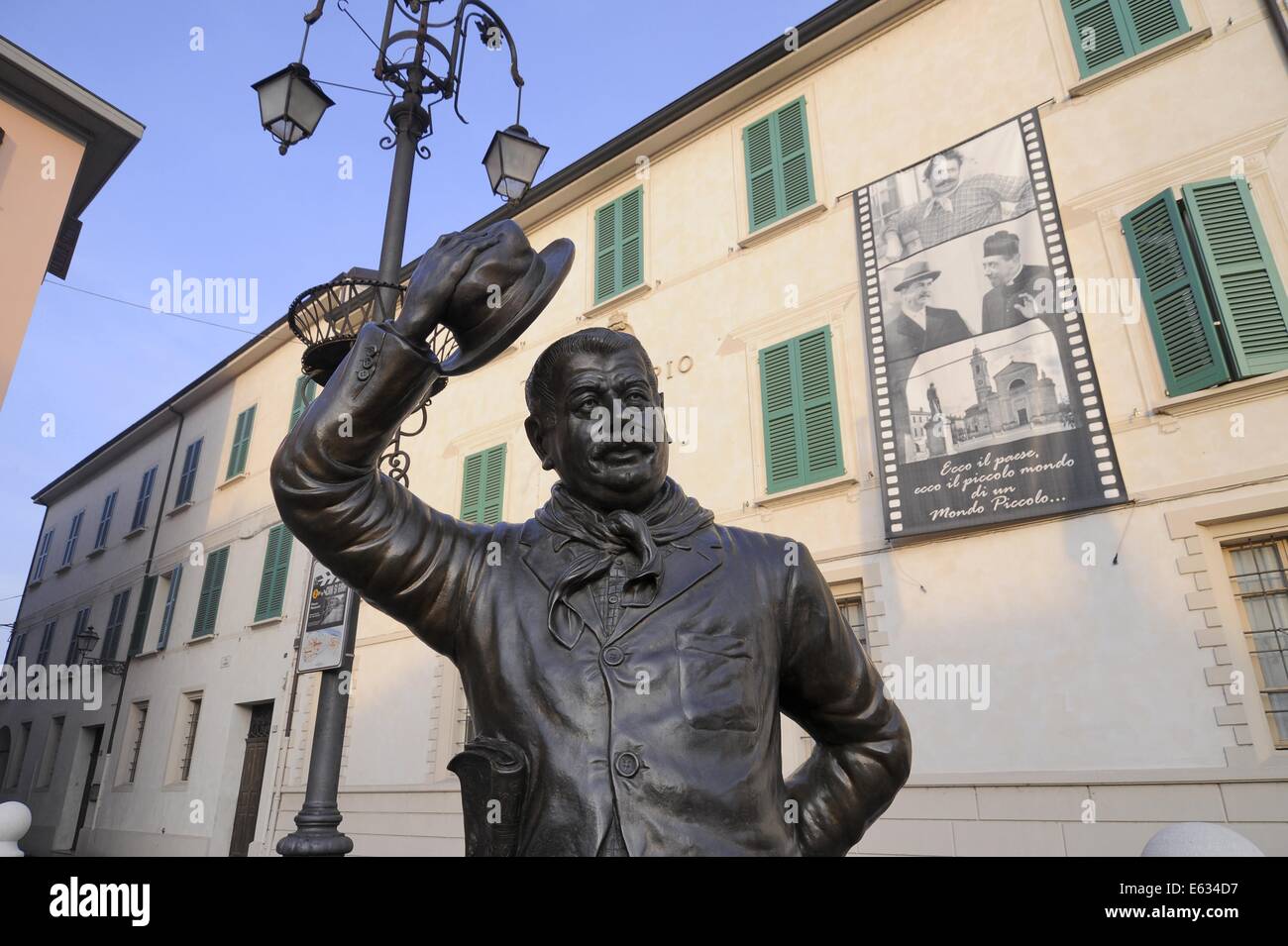 Brescello (Reggio Emilia, Italy), the statue of Peppone, in front of ...