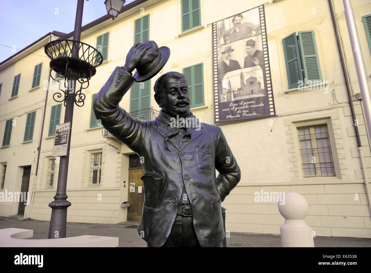 Brescello (Reggio Emilia, Italy), the statue of Peppone, in front of ...