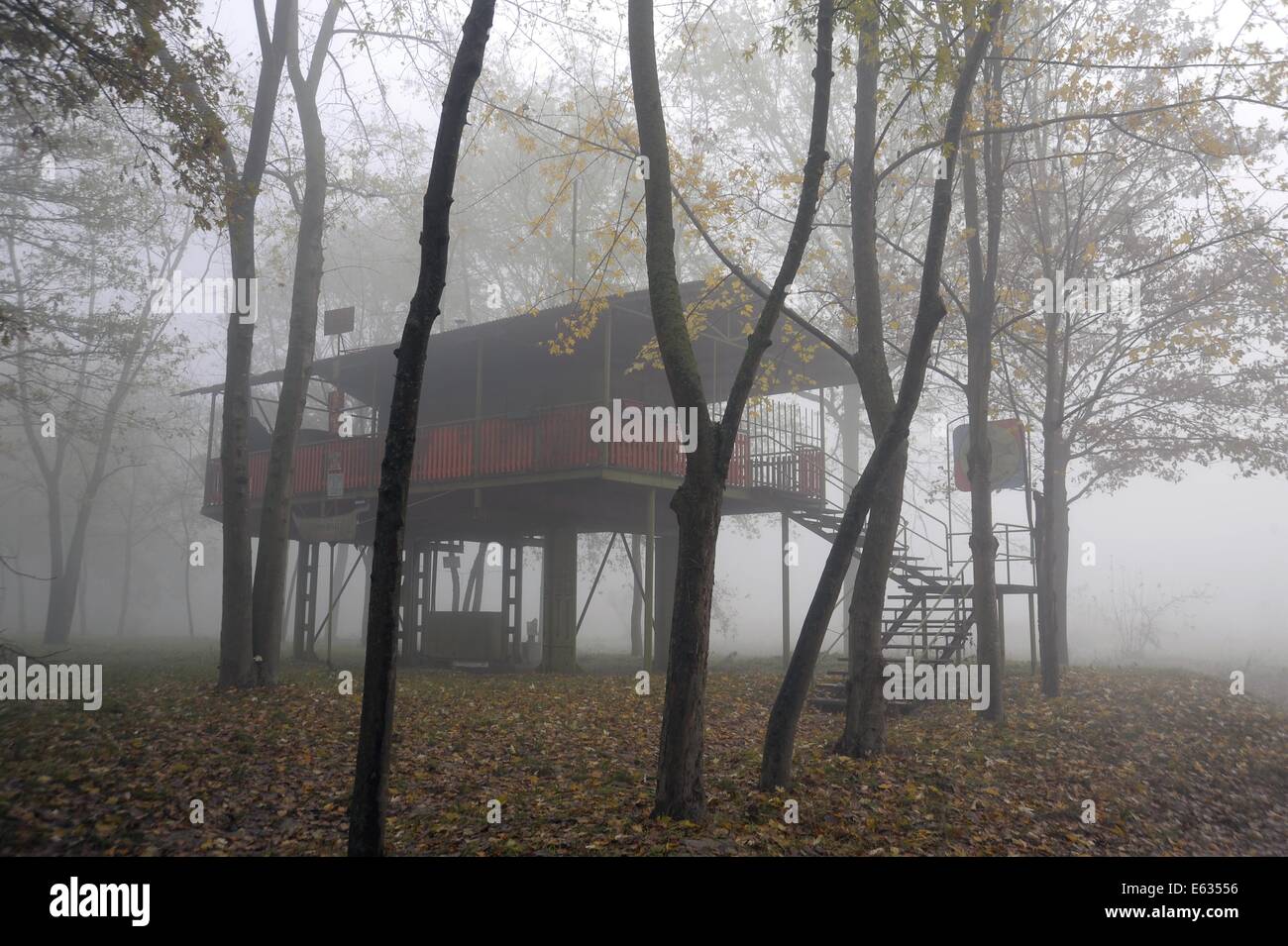 Luzzara (Reggio Emilia, Italy), house on piles on the bank of Po river ...