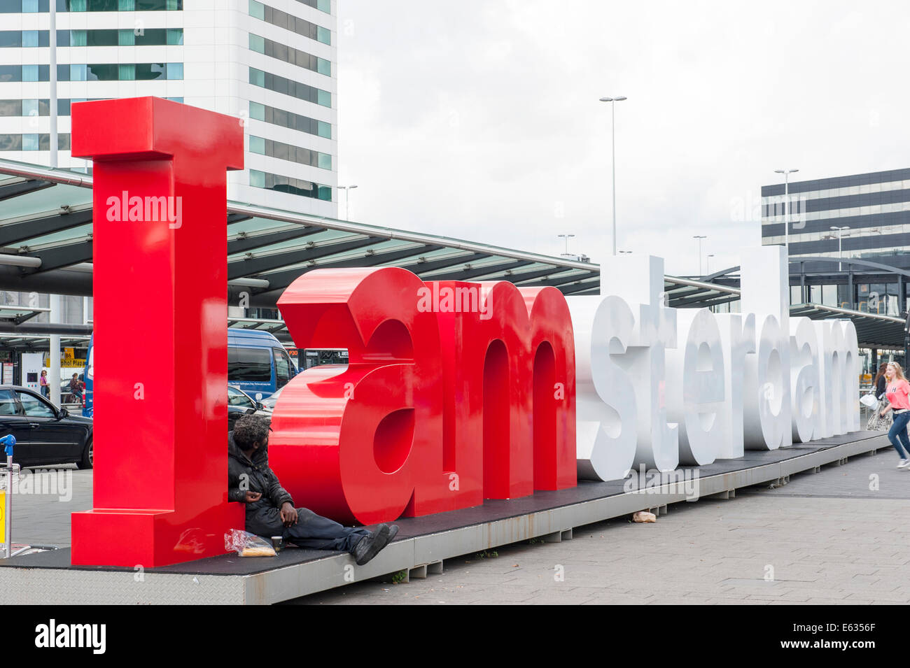 Red and white I am Amsterdam sign at the arrival/departure deck at ...