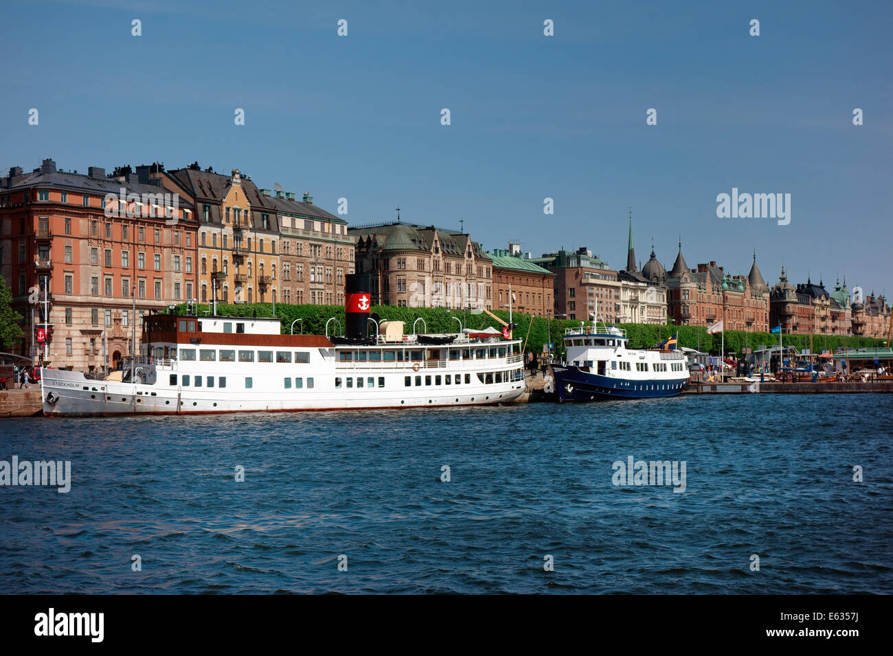 Old ships moored in front of ancient buildings Stockholm Sweden Stock ...