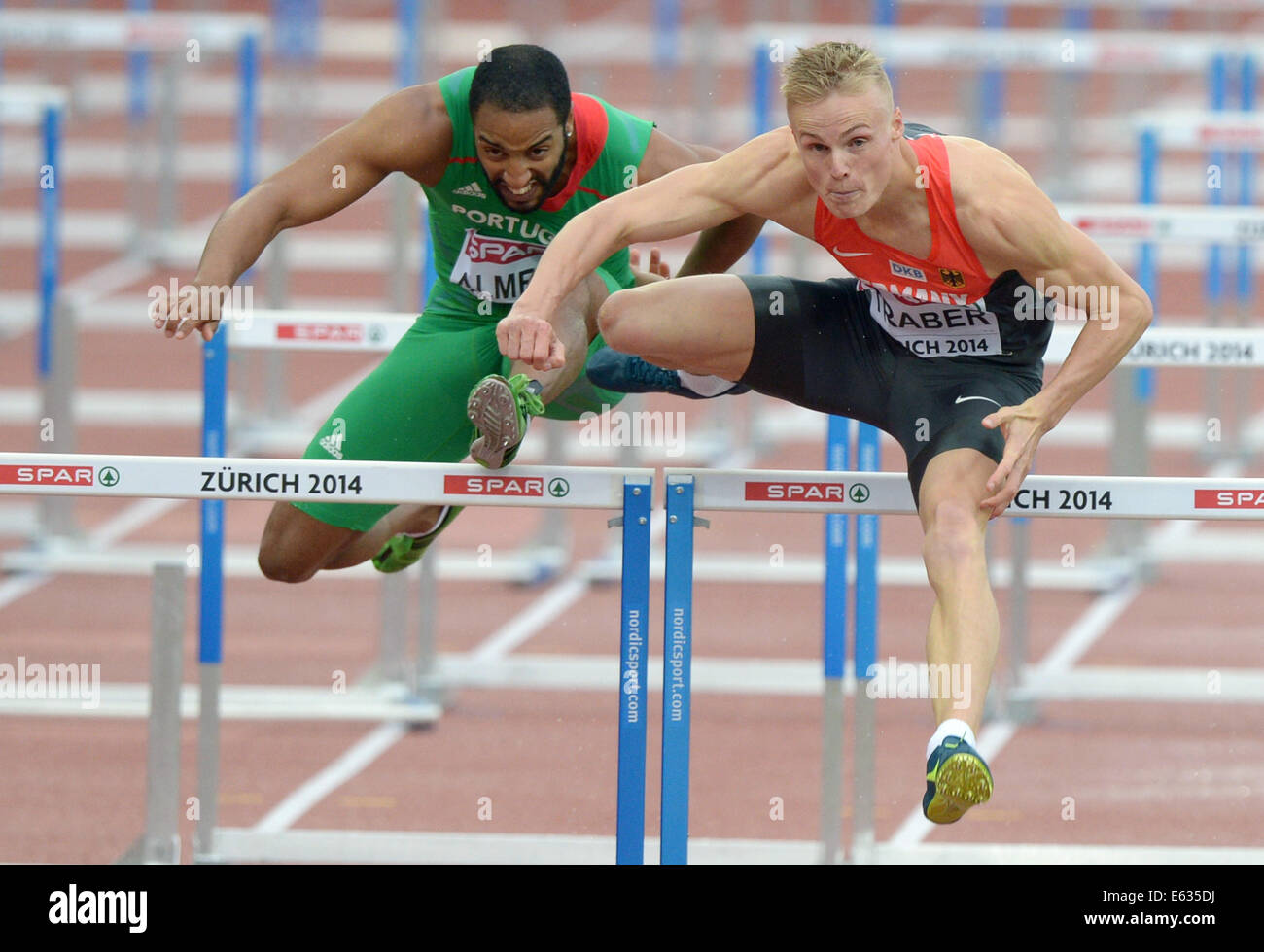 Zurich, Switzerland. 13th Aug, 2014. Gregor Traber (r) of Germany and ...