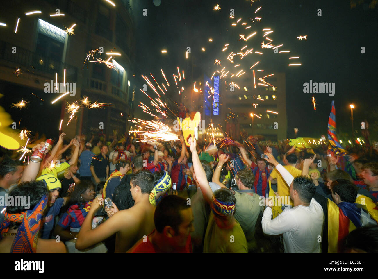 FC Barcelona (FCB) supporters celebrating victory of their soccer team ...