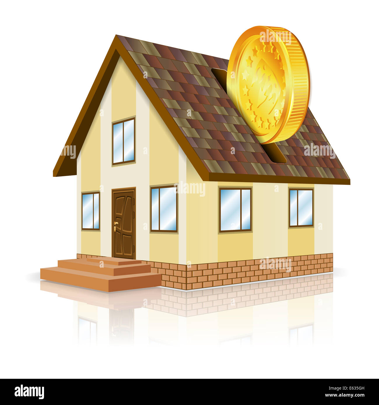 Real Estate Concept - House and Gold Coin, isolated on white background ...