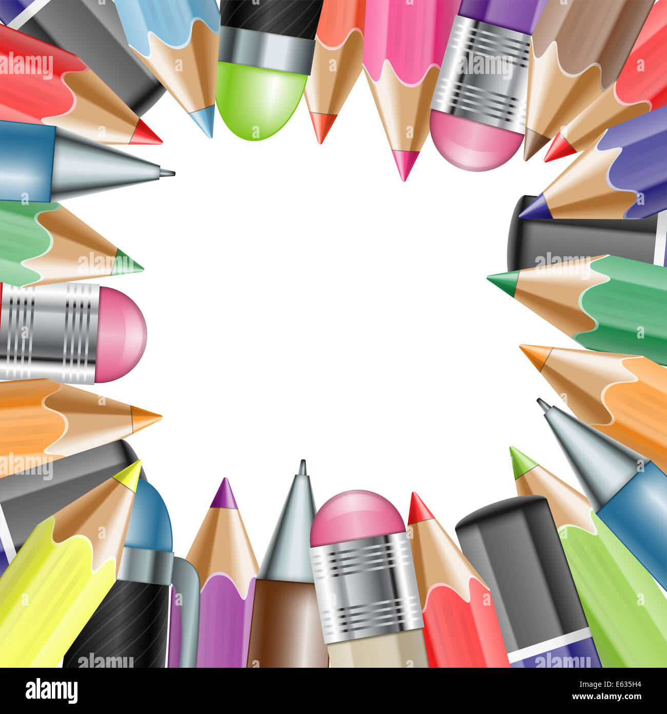 Back to School Concept - Frame from Colored Pencils, isolated on white ...