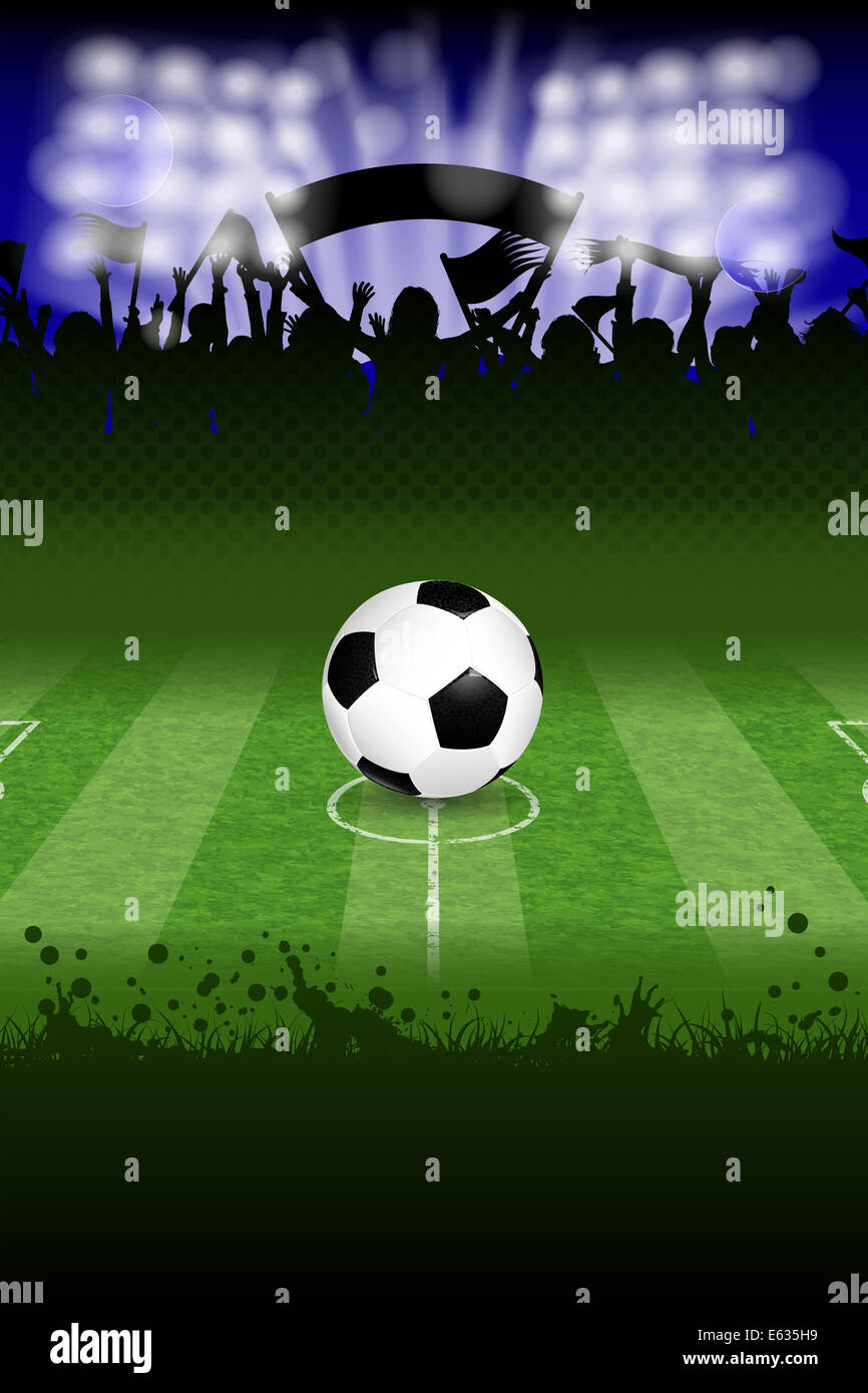 Soccer Poster with Ball and Fans Stock Photo - Alamy