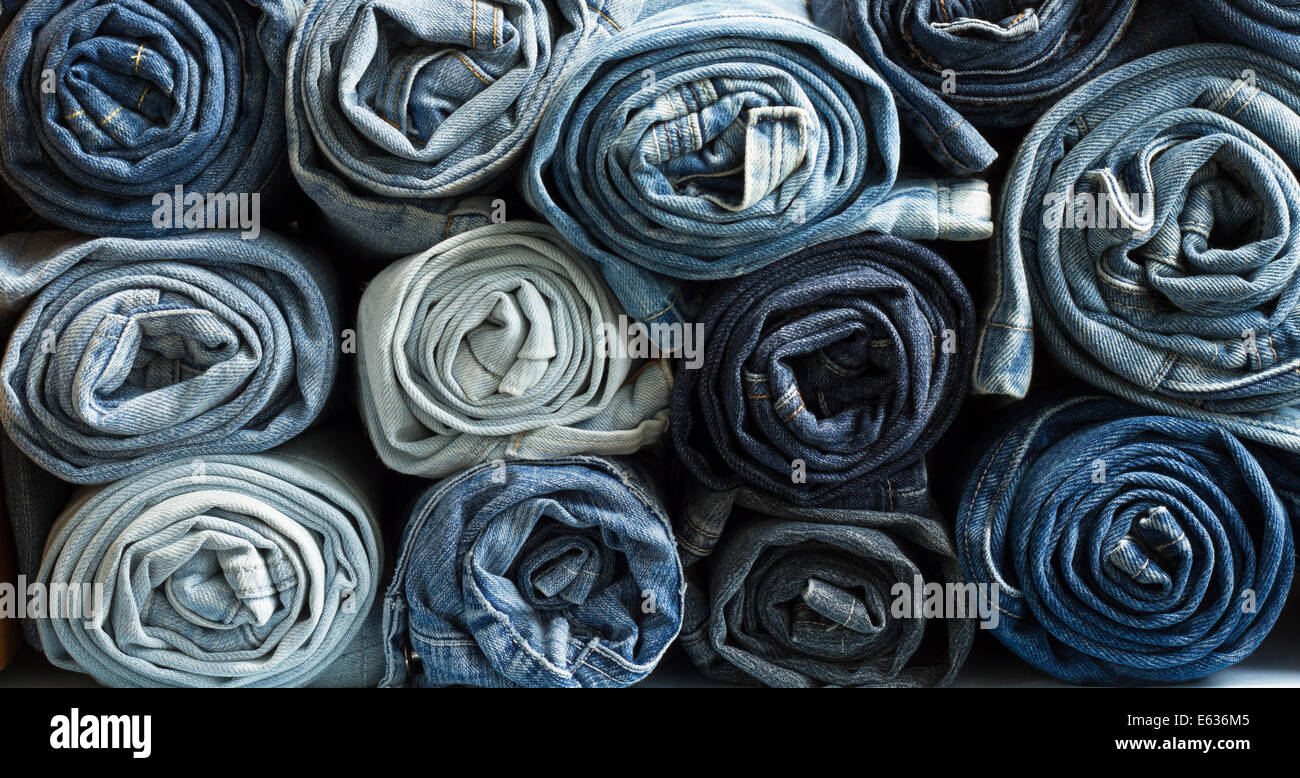 Blue denim jeans stack hi-res stock photography and images - Alamy