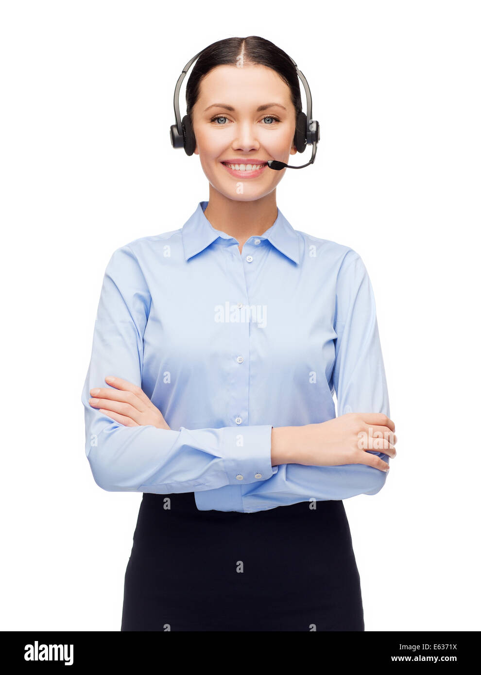 friendly female helpline operator Stock Photo - Alamy