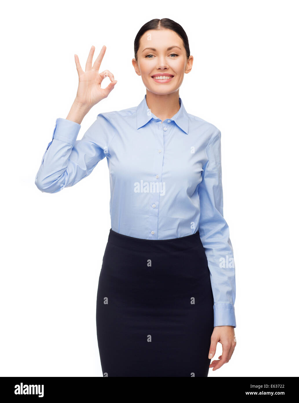 smiling businesswoman showing ok sign Stock Photo - Alamy