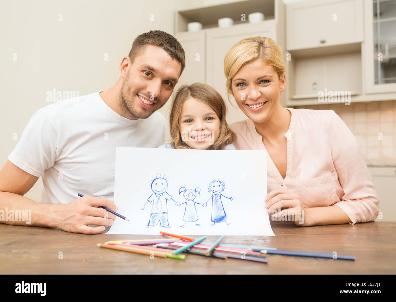 happy family drawing at home Stock Photo - Alamy