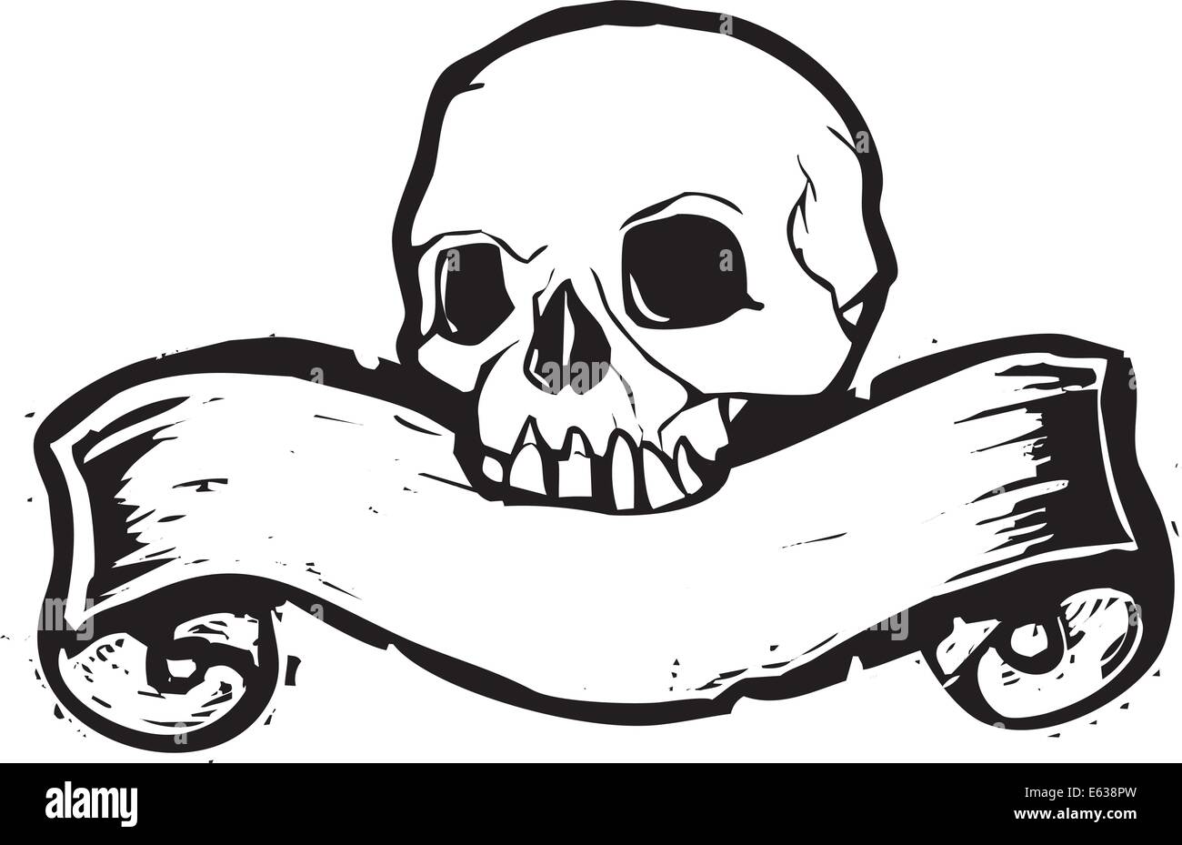 Top of a skull in woodcut style with a scroll banner Stock Vector Image ...