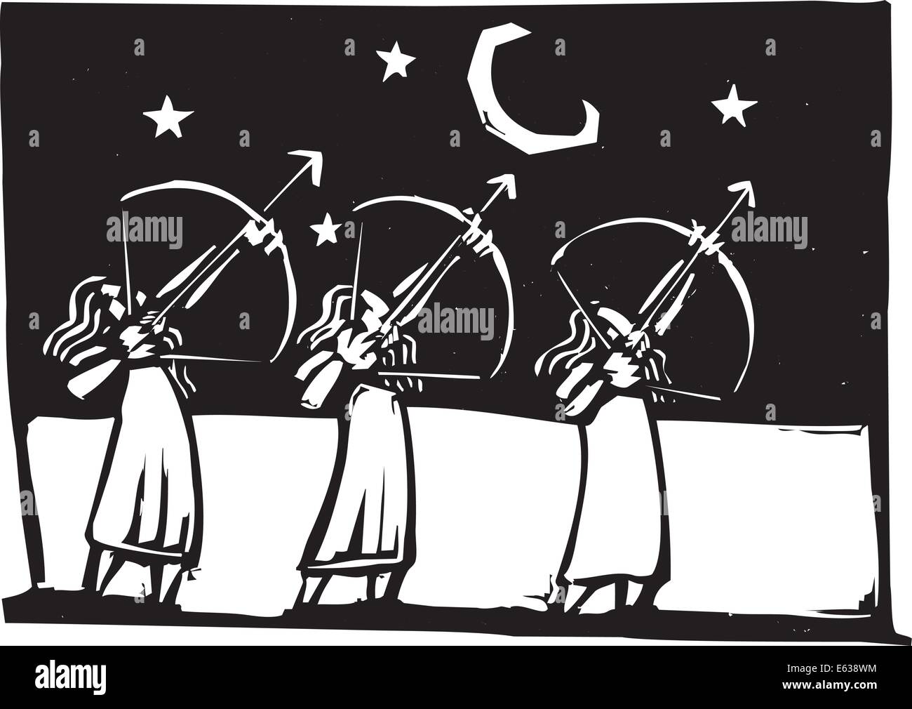 Three ArchersThree Arches shooting arrowsin to the night Stock Vector ...