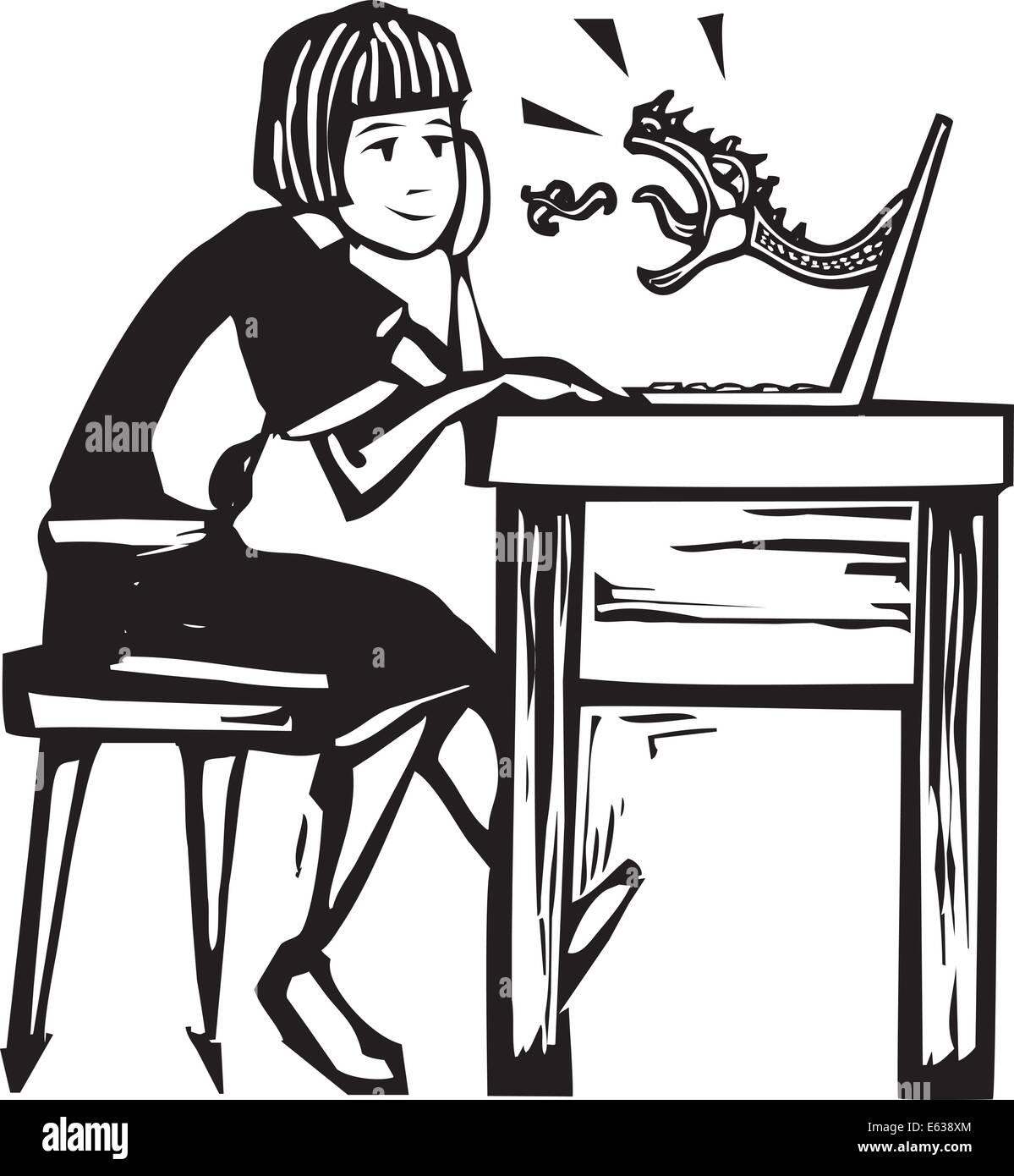 Woman and computer and daydream Stock Vector Images - Alamy