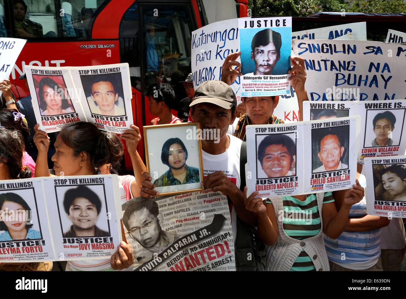 Manila City, Philippines. 13th Aug, 2014. Human rights group KARAPATAN ...