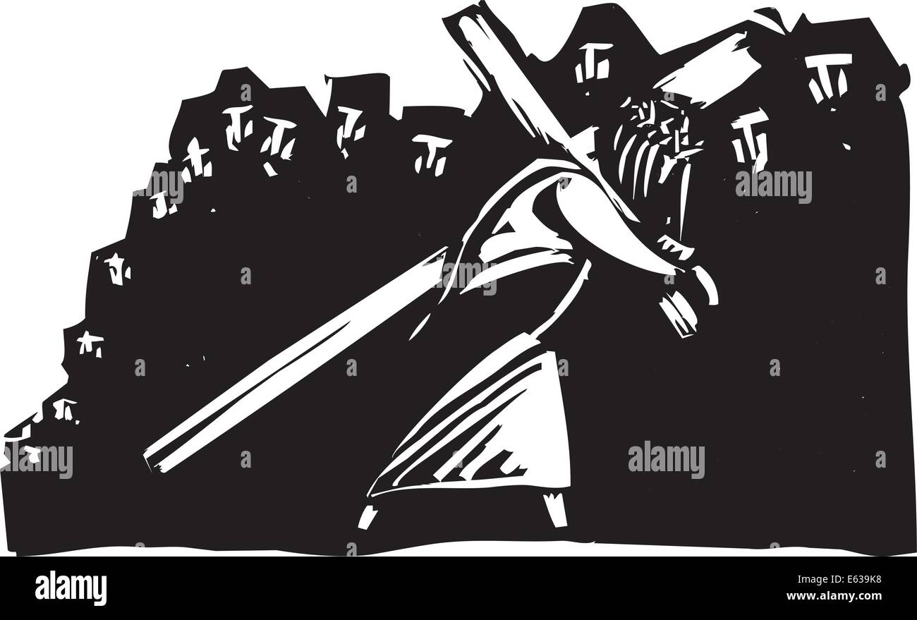 Jesus Christ bearing the cross on his backs towards his crucifixion ...