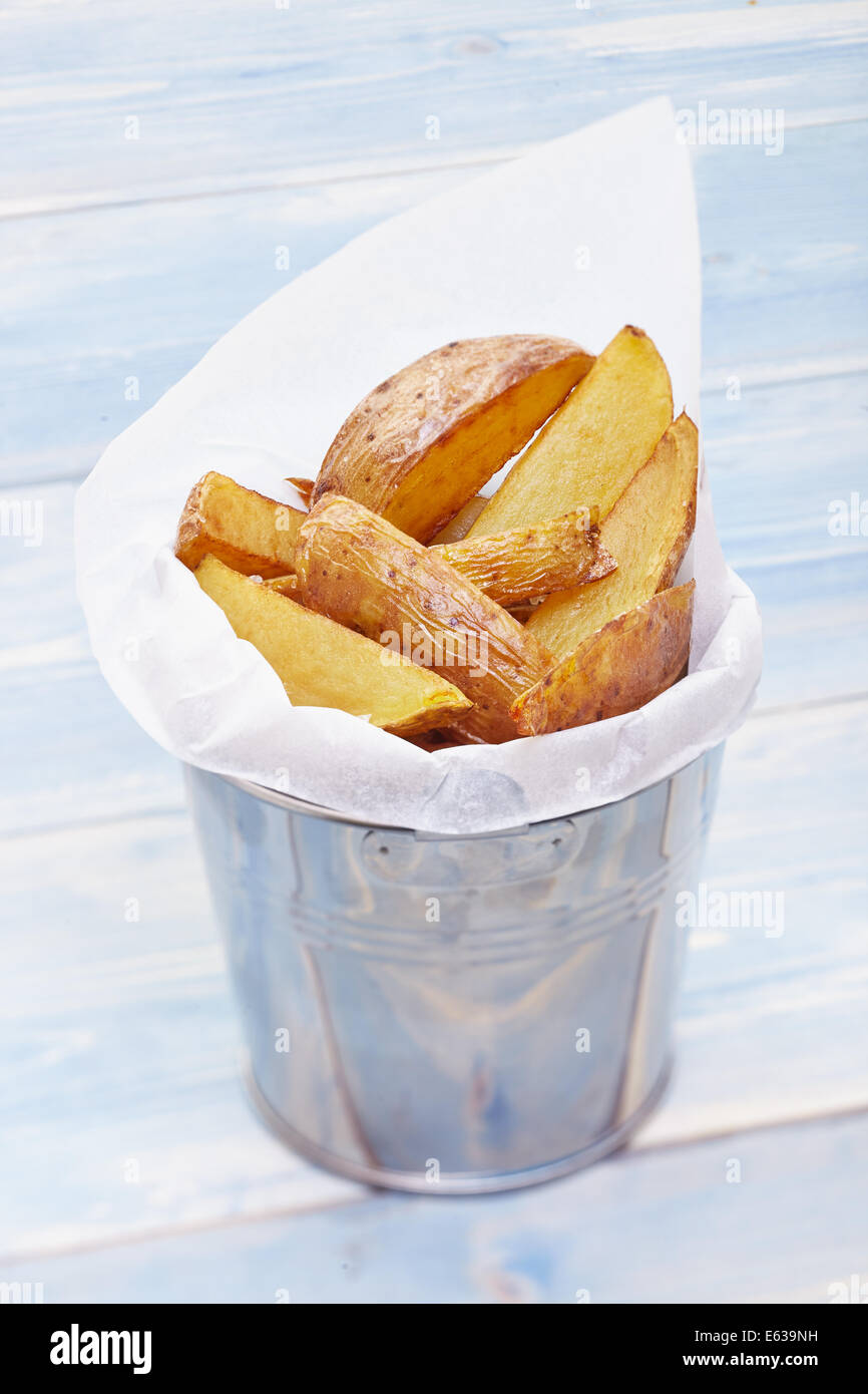 Homemade Fries in a small metal bucket Stock Photo - Alamy