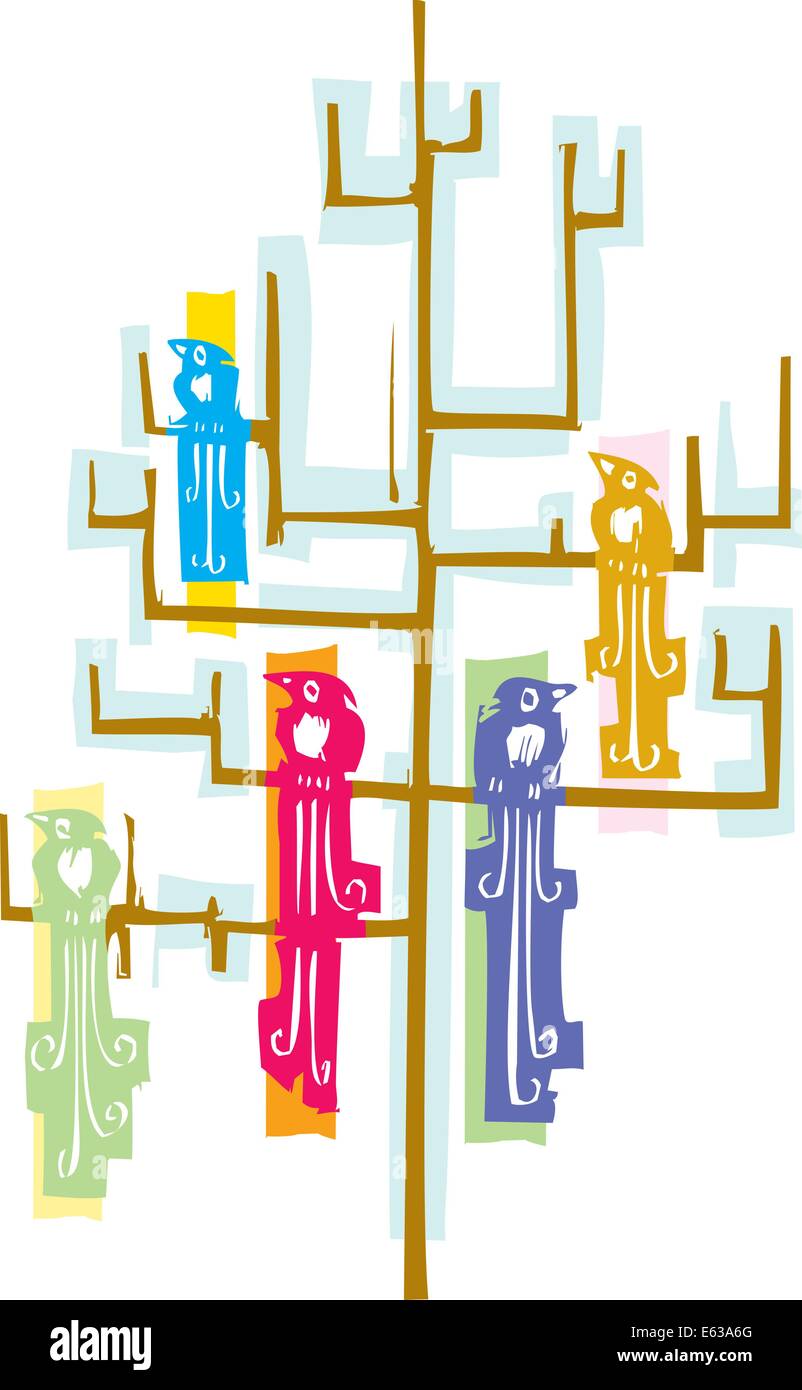 Geometric tree with a colorful flock of birds Stock Vector Image & Art ...