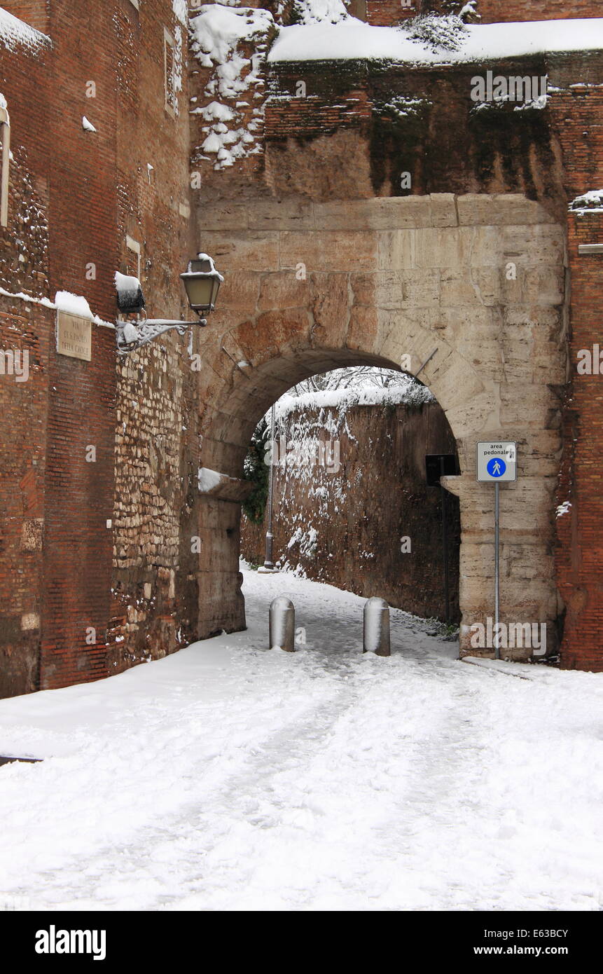 Medieval corner under snow in Rome, Italy Stock Photo - Alamy