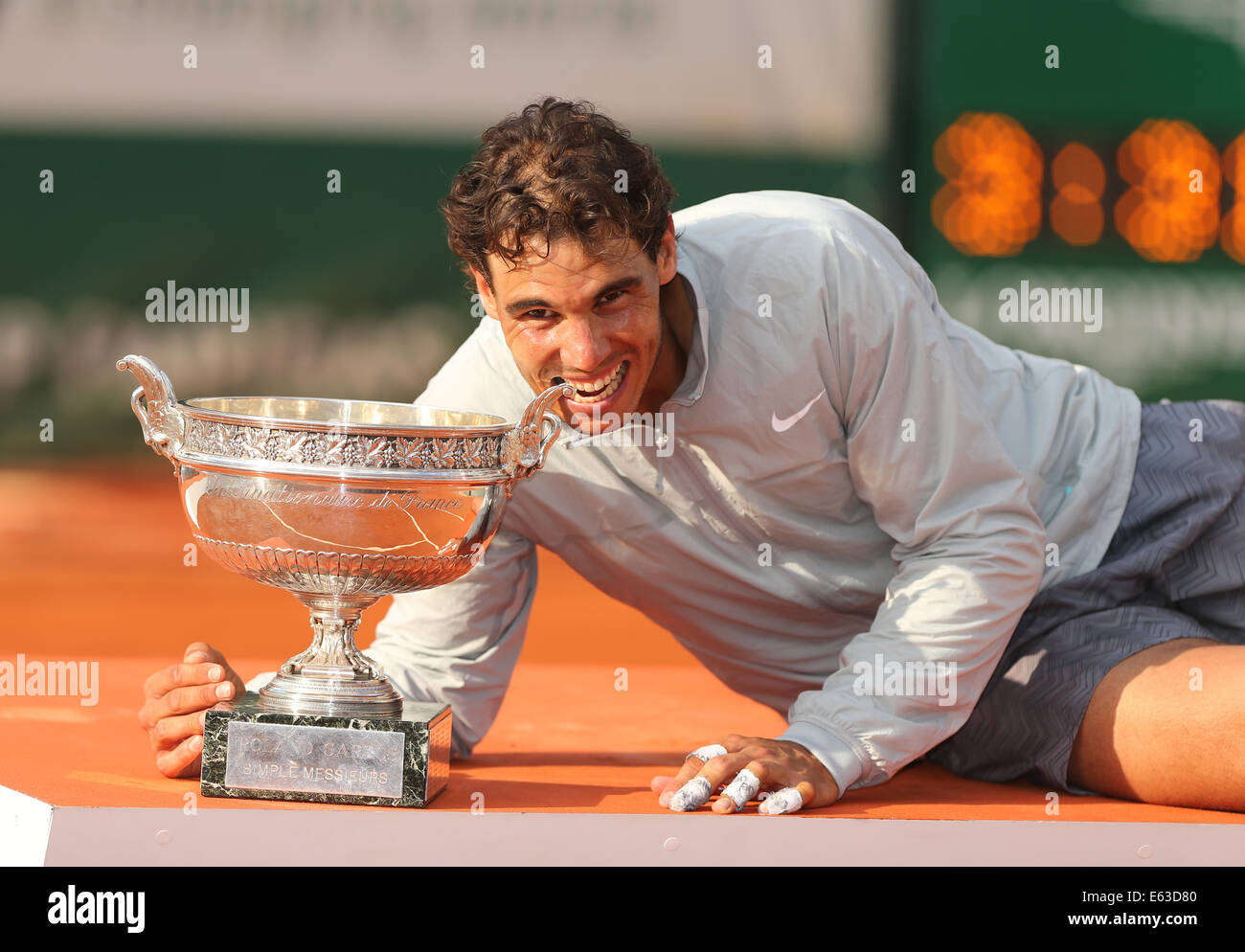 Rafael Nadal (ESP) with trophy,French Open 2014,Roland Garros, Paris ...