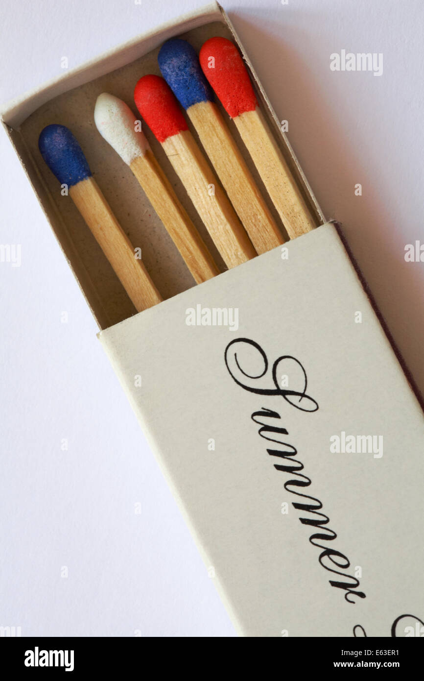 red white and blue matches in match box with the word Summer on on ...