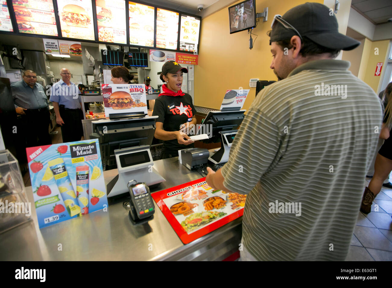Customers and employees at an Austin, Texas Carl's Jr. Restaurant ...