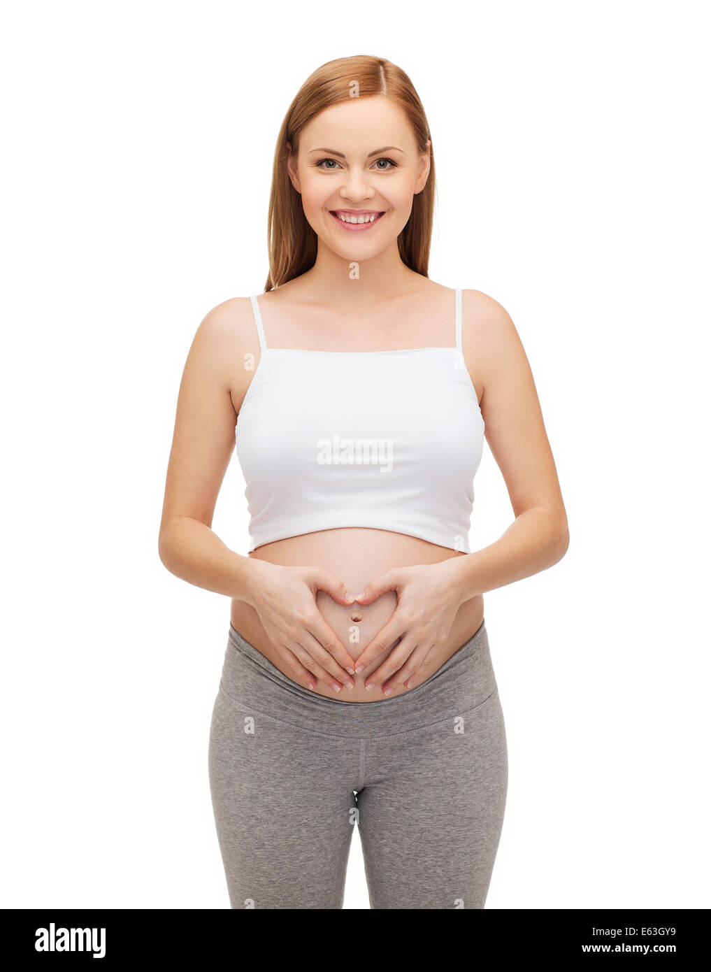 happy future mother showing heart with her hands Stock Photo - Alamy